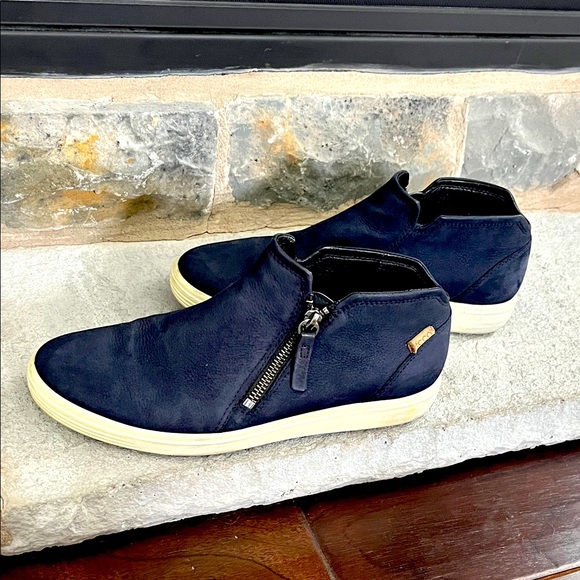 Ecco | Shoes | Ecco Suede Dark Blue Low Cut Zip Bootie | Poshmark